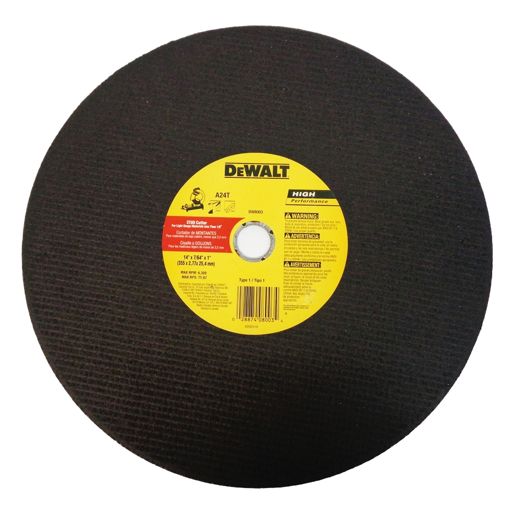 Disco para metal 14 pulgadas x 7/64 pulgaadas dw8003z dewalt | HOPSA ...