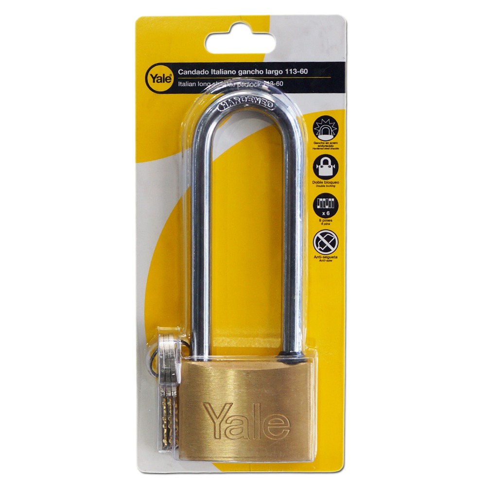 Candado 60mm arco largo acero endurecido yale | HOPSA Tienda Online