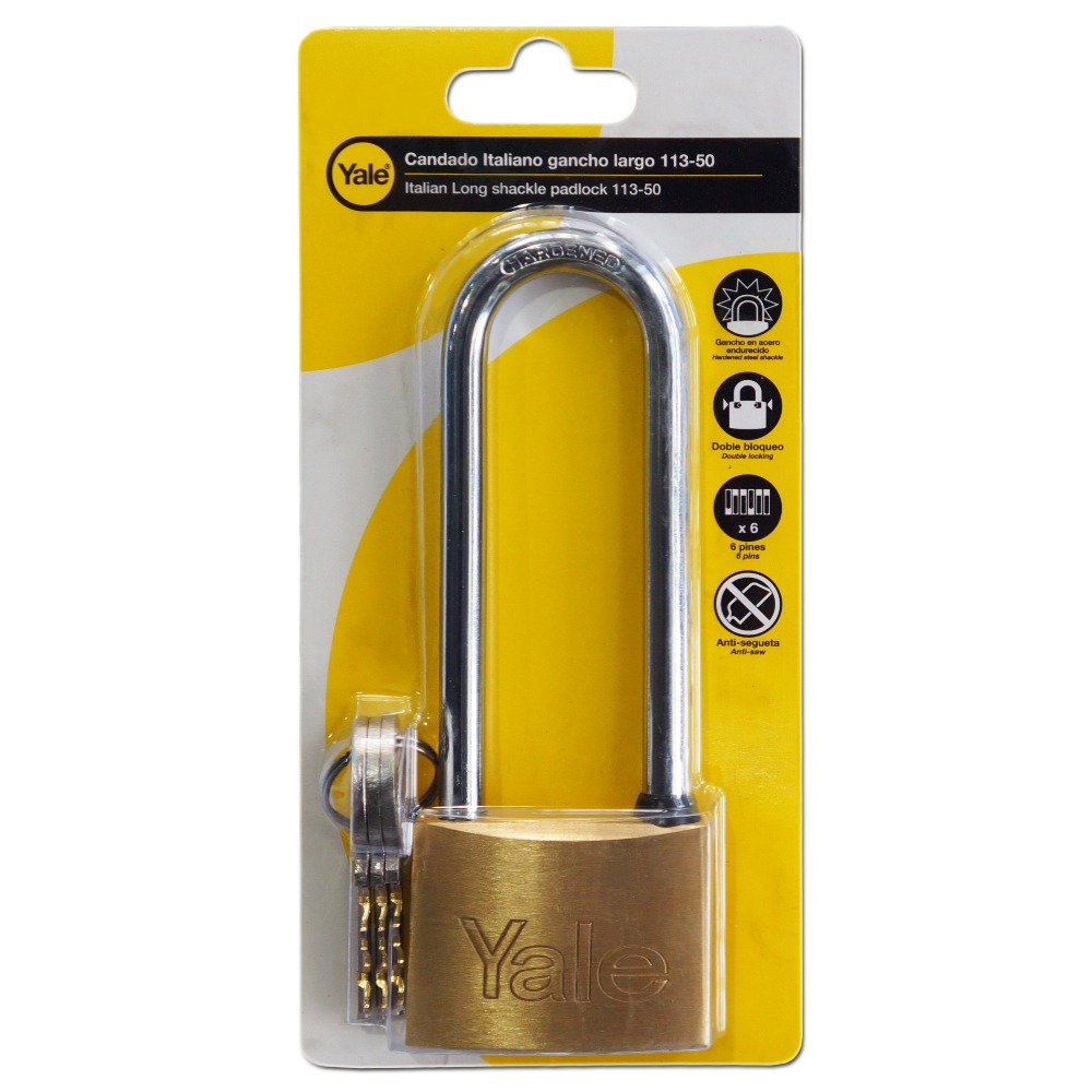 Candado 50mm arco largo acero endurecido yale | HOPSA Tienda Online