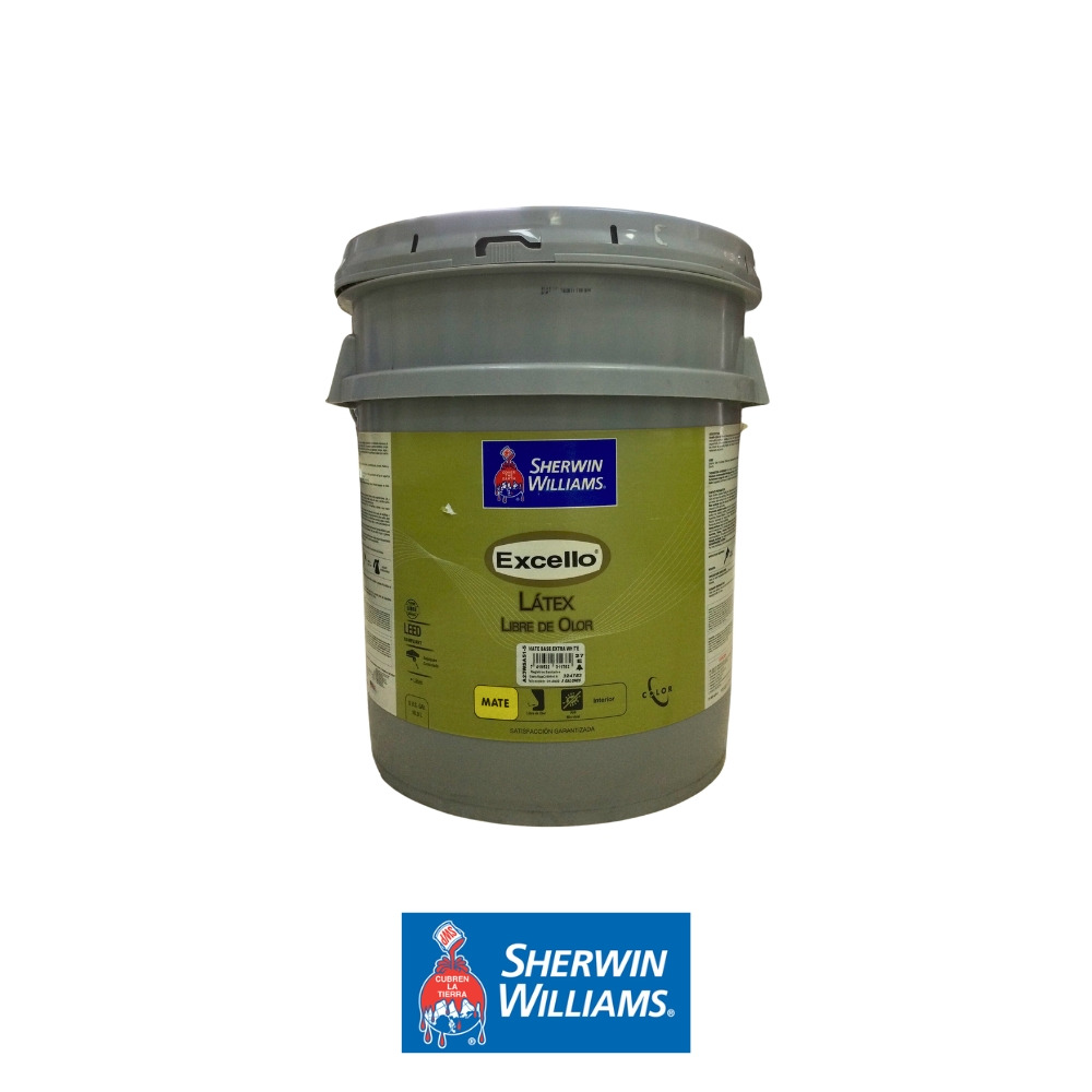 Pintura latex libre de olor mate base extra white excello 5gl a23wsa51-5 sherwin williams ...