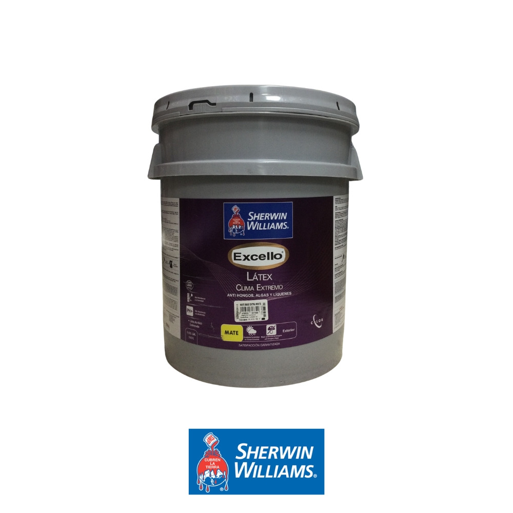 Pintura latex clima extremo mate base extra white excello 5gl b2wsa351-5 sherwin williams ...
