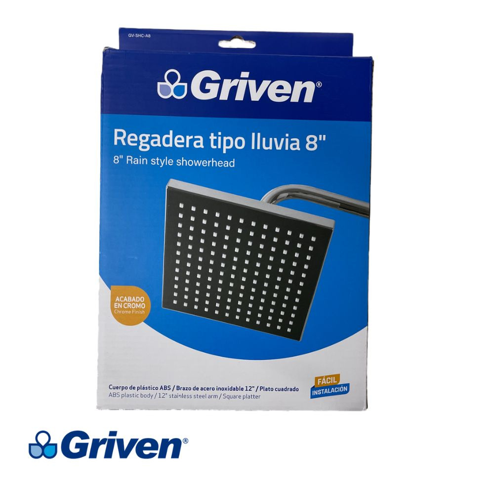 Regadera tipo lluvia 8" cromada griven gv-shc-a8 | HOPSA Tienda Online