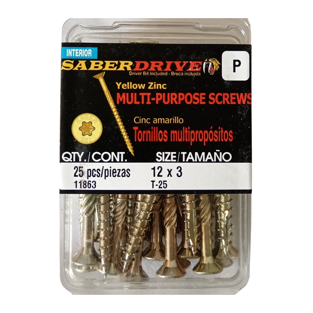 Tornillo para madera cabeza torx int zinc amarillo #12 x 3 pulgadas ...