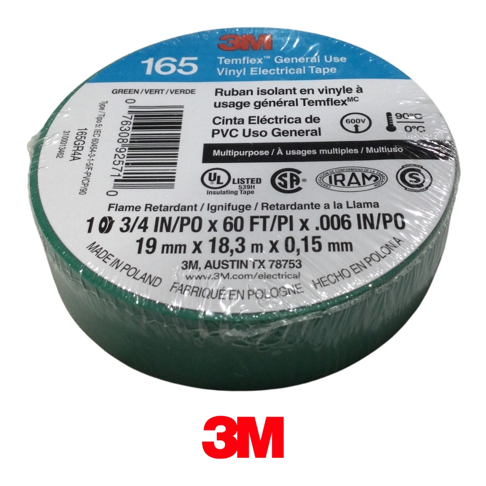 Tape electrico temflex verde 3/4 pulgadas x 60 pies 3m | HOPSA Tienda Online