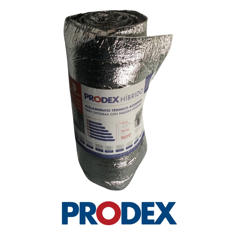 Aislante hibrido tÉrmico/acÚstico 2 pulgadas x 16 pulgadas x 8´ fibra mineral rollo 8 und prodex ...